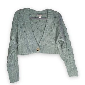 Topshop | Sweaters | Topshop Cropped Cardigan Cardi Fuzzy Cable Knit ...